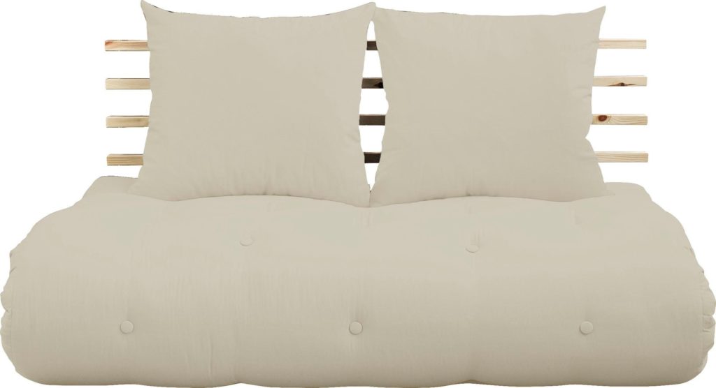 Beżowa sofa z funkcją spania, materac futon 140 cm - Moders